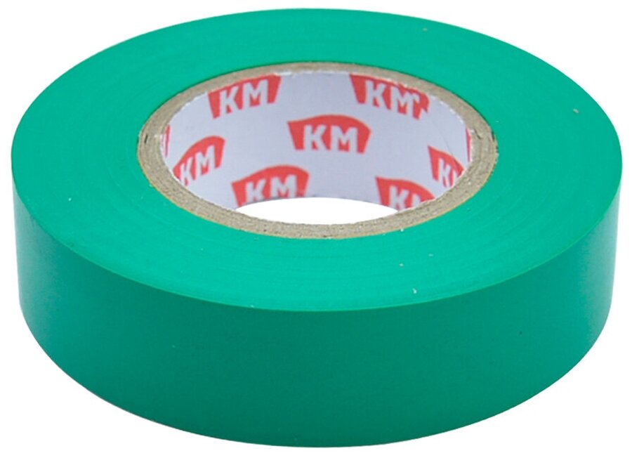 Изолента КМ ПВХ зеленая 15 мм 20 м односторонняя
