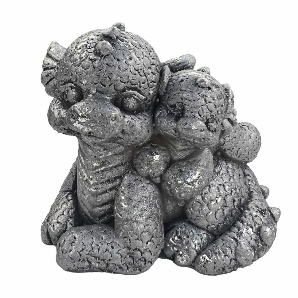 Фигурка Дракончик-мама с малышом L-7 H-6,5 см Цвет: Сталь с посеребрением