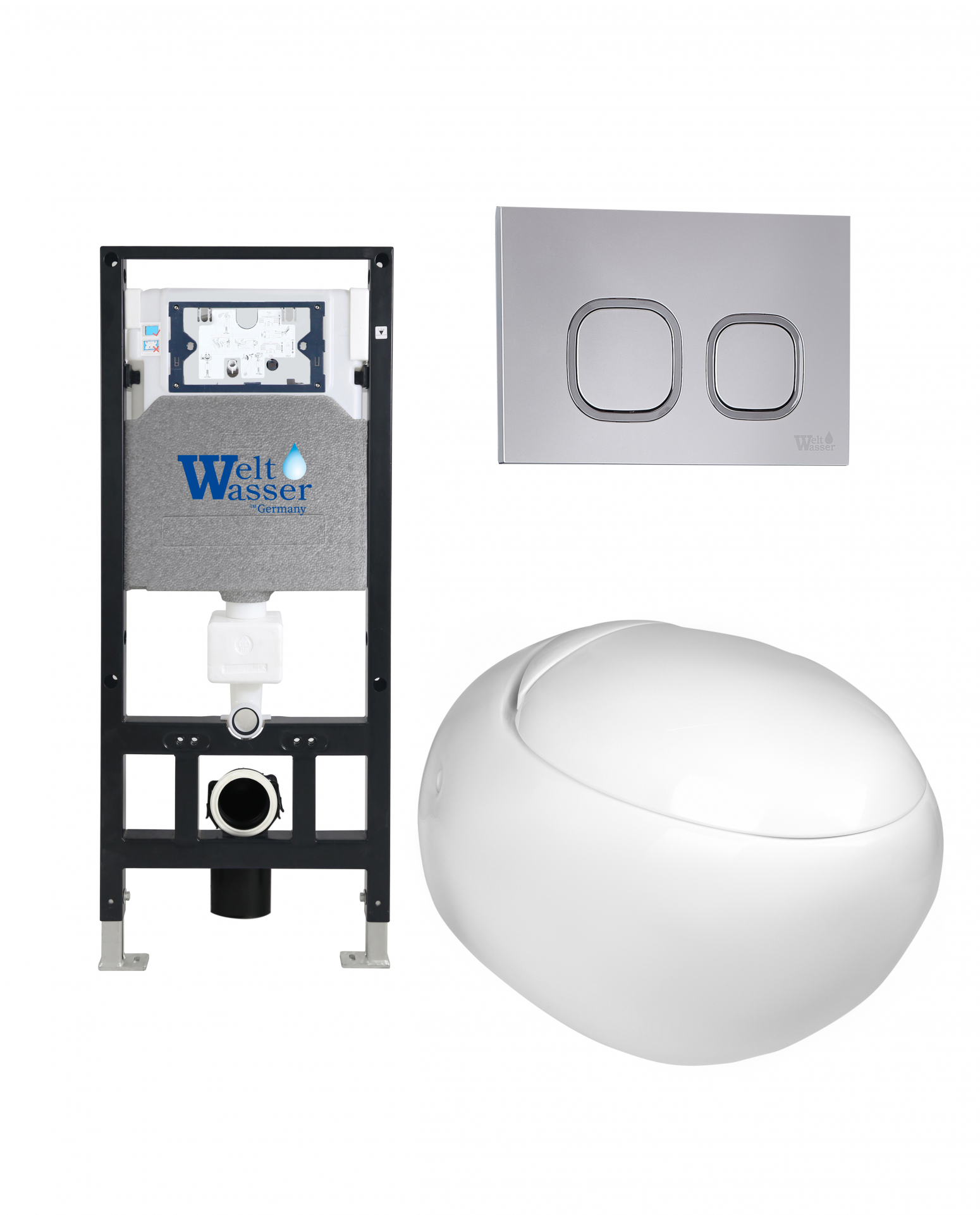 Комплект 3 в 1 инсталляция WeltWasser WW Amberg 506 + Подвесной унитаз WeltWasser Jeckenbach 004 GL-WT + Клавиша смыва WeltWasser WW Amberg RD-CR