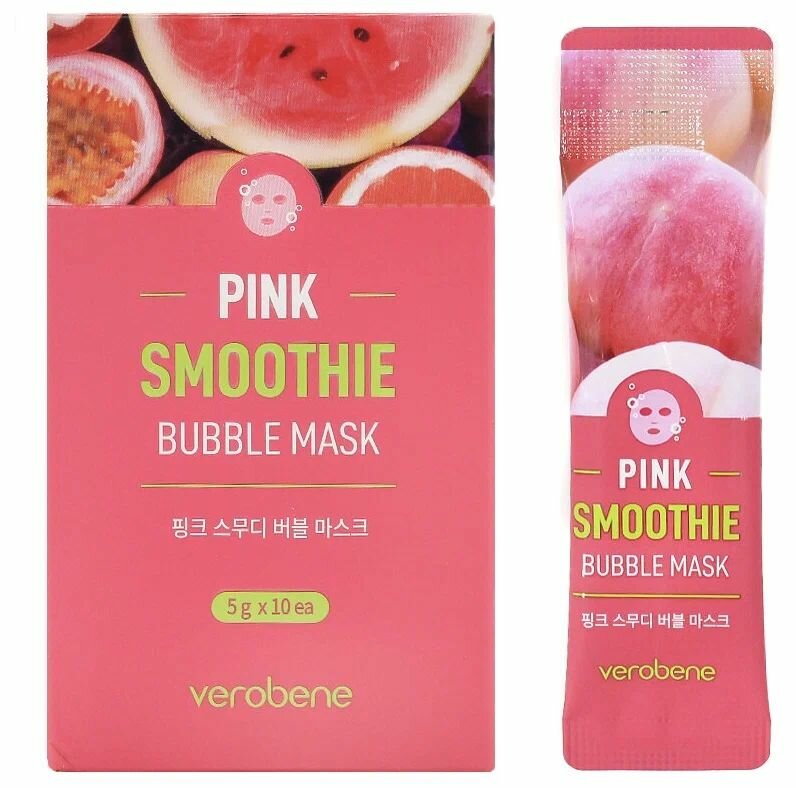 Verobene Комплект 10шт Кислородная маска смузи с красным коктейлем Pink Smoothie Bubble Mask