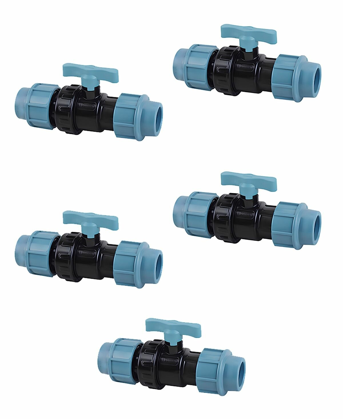 Кран шаровый Д20х20мм ПЭ ПНД тпк-аква разъемный компрессионный (цанга-цанга)-5 шт.