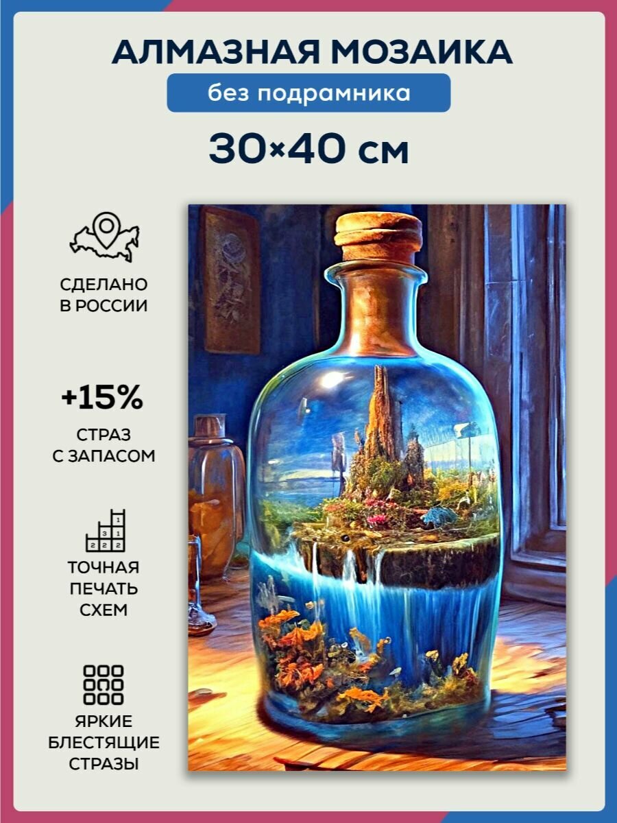 Алмазная мозаика 30x40 Город в бутылке без подрамника