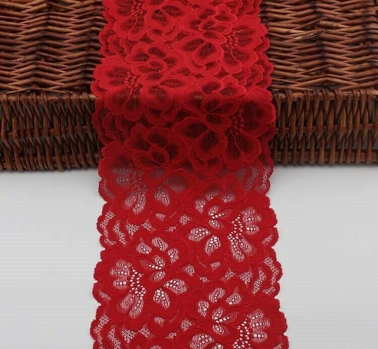 Кружево эластичное (кружево стрейч) шир.175мм цв. красный (5 метров)