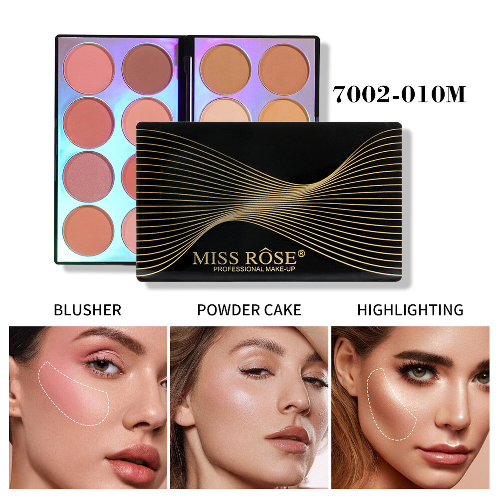 Палитра румян Amazon Beauty, устойчивая к поту, долговечная, натуральная матовая, перламутровые тени для век, хайлайтер, контур, все в одном