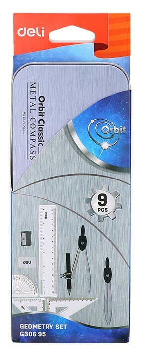 Набор для черчения Deli EG30695 в компл: циркуль/карандаш/кронциркуль/линейка 15см/2 треугольника/транспортир/ластик/точилка