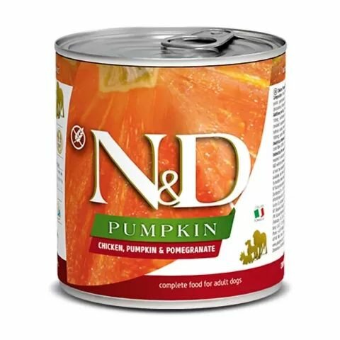 (1 ШТ.) Farmina, N&D PUMPKIN, влажный корм, для взрослых собак, всех пород "С курицей, тыквой и гранатом", 285г