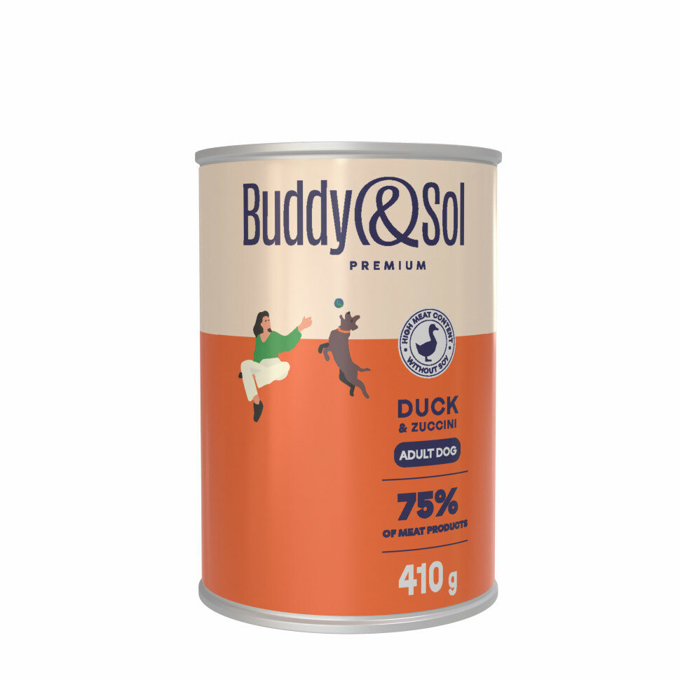 Buddy&Sol Premium для собак всех пород с уткой и цуккини, в консервах - 410 г х 6 шт