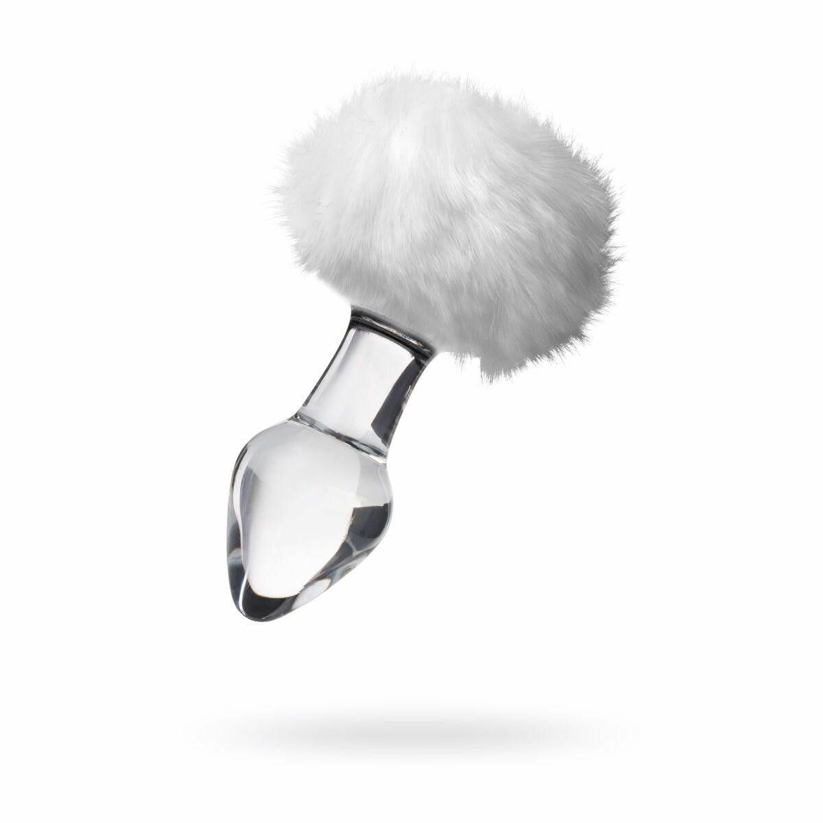 Анальная втулка Sexus Glass, с белым хвостиком, стекло, прозрачная, 14 см, 4 см