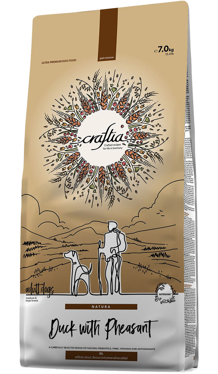 CRAFTIA NATURA ADULT DOG MEDIUM&LARGE DUCK&PHEASANT взр соб сред и круп пор утка фазан NEW 7 кг