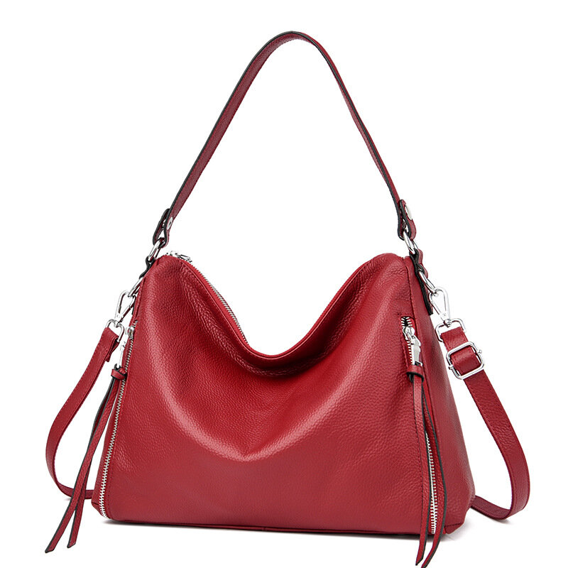 Сумка-клецка Shunlu, женская, натуральная кожа, темно-бордовая, с кисточками