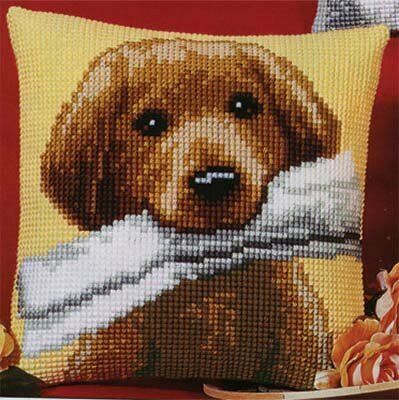 Набор для вышивания VERVACO 1200 подушка Бельгия 914 Собачка с косточкой