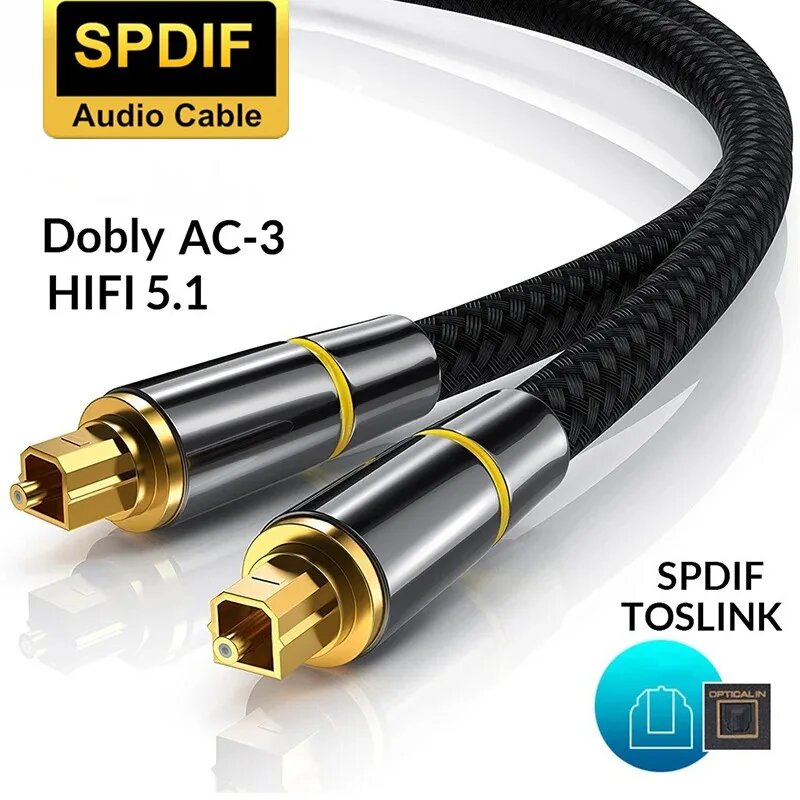 FANYNUUT Оптоволоконный аудиокабель Toslink 0,5/1/1,5/2/3/5/10/15 м Metal, 1m