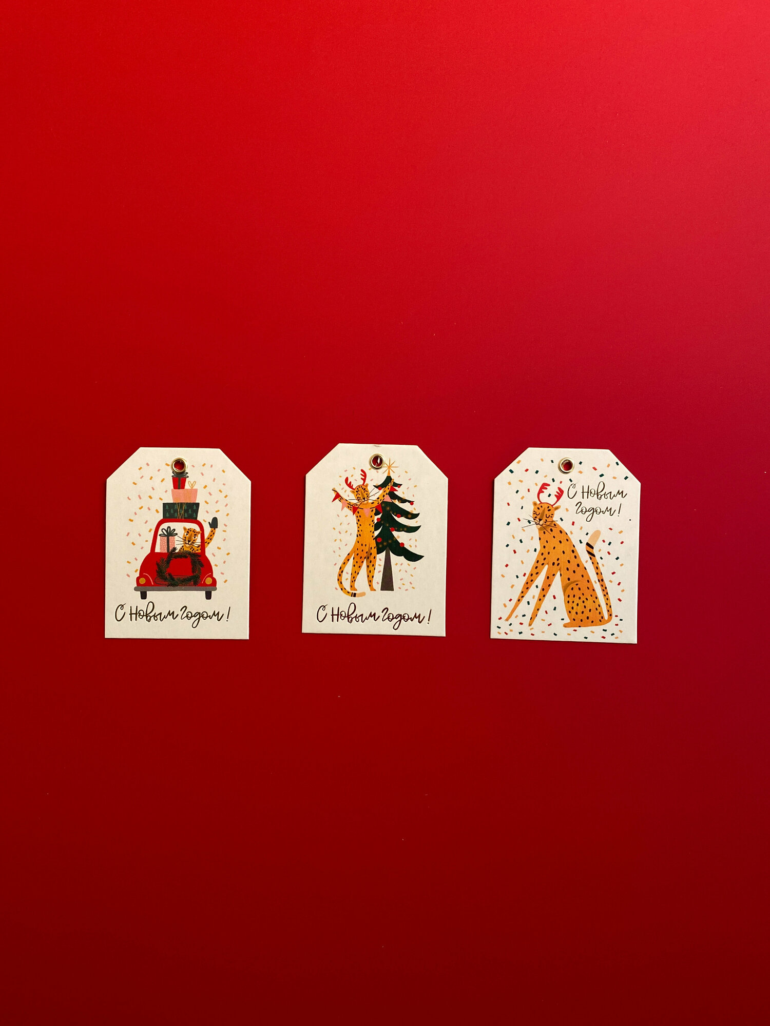 Набор новогодних бирок Леопарды 1