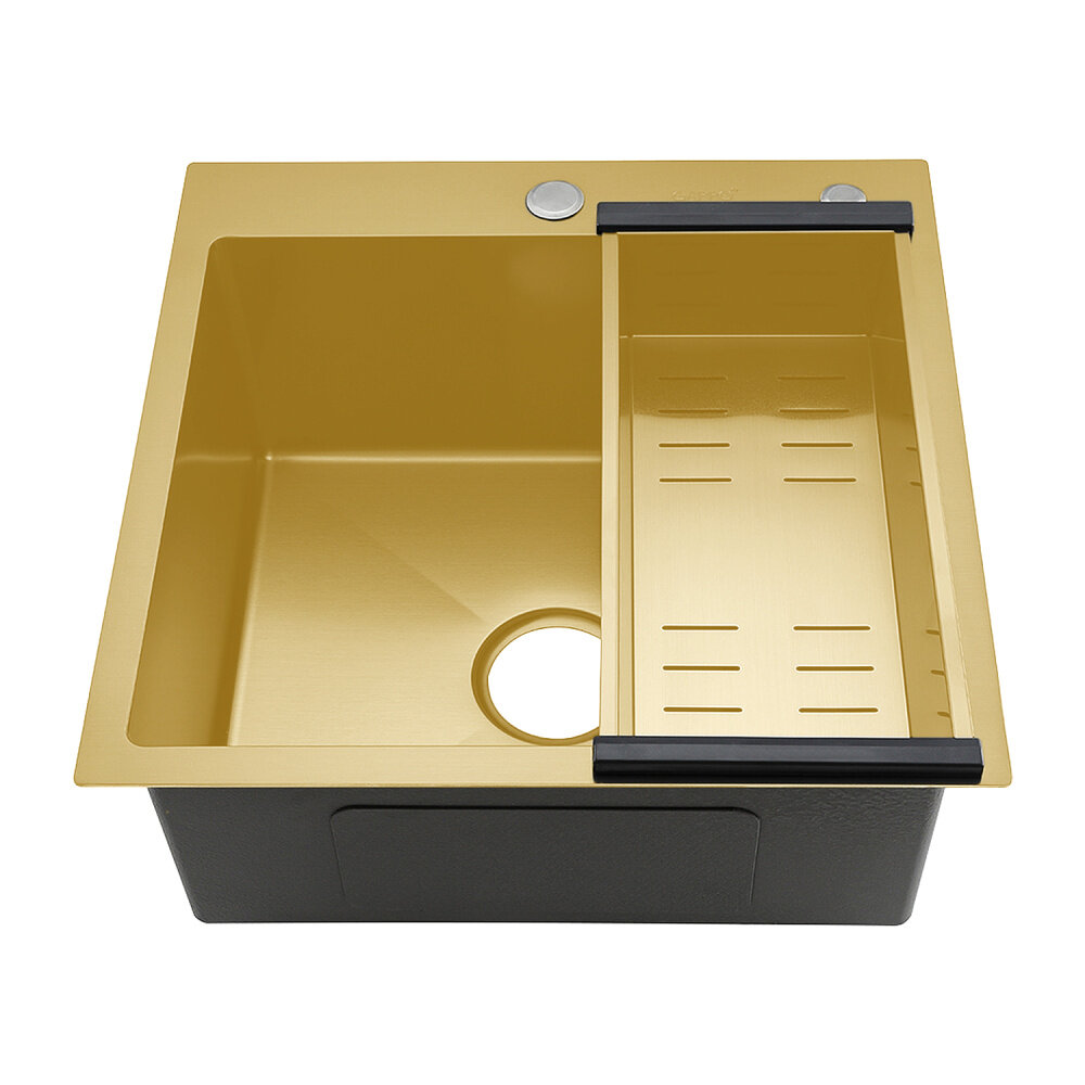 Мойка для кухни с коландером из нержавеющей стали Gappo GS5050-3 50х50, золотой сатин