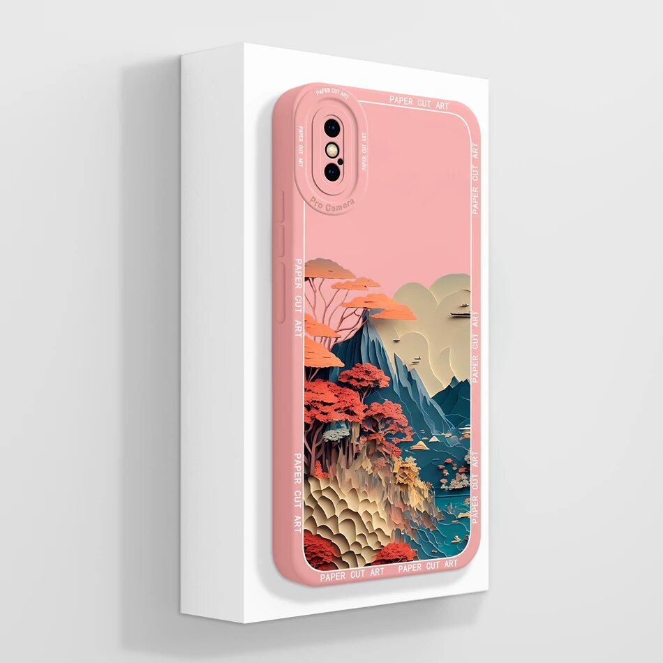 Розовый чехол для iPhone X/XS, Paper Cut Art