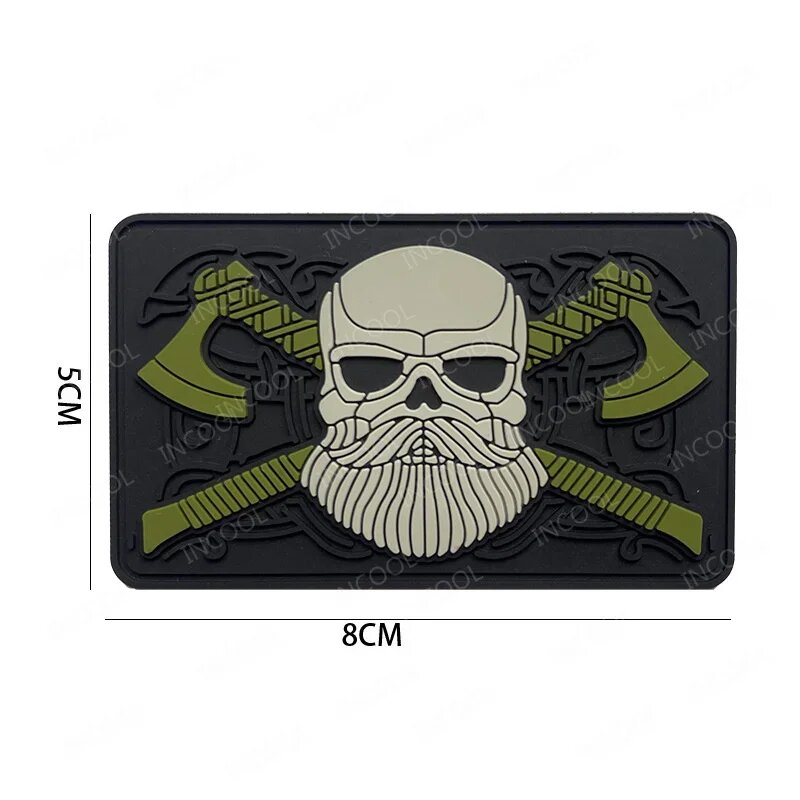 ПВХ резиновые светящиеся патчи викингов с двойным топором, вышитые нарукавники викингов, Аппликации «сделай сам» 3 PVC No Loop 8X5CM