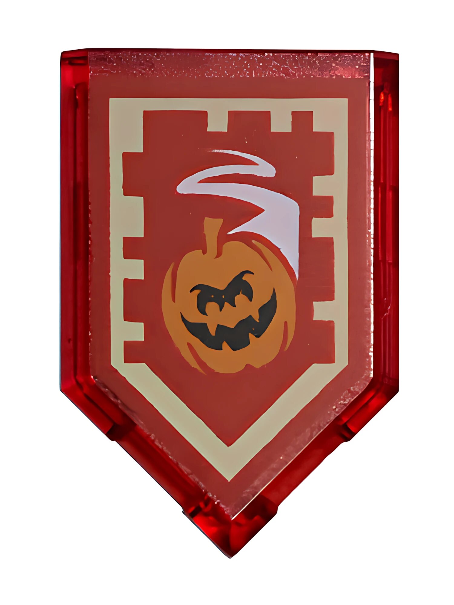 Деталь LEGO Tile, Modified 2 x 3 Pentagonal with Nexo Power Shield Pattern - Manic Pumpkin 22385pb113