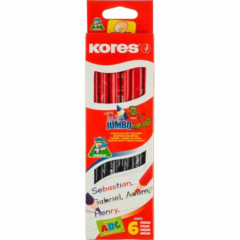 Карандаши цветные Kores 2 цвета, 3 грани, двусторонние (94851)