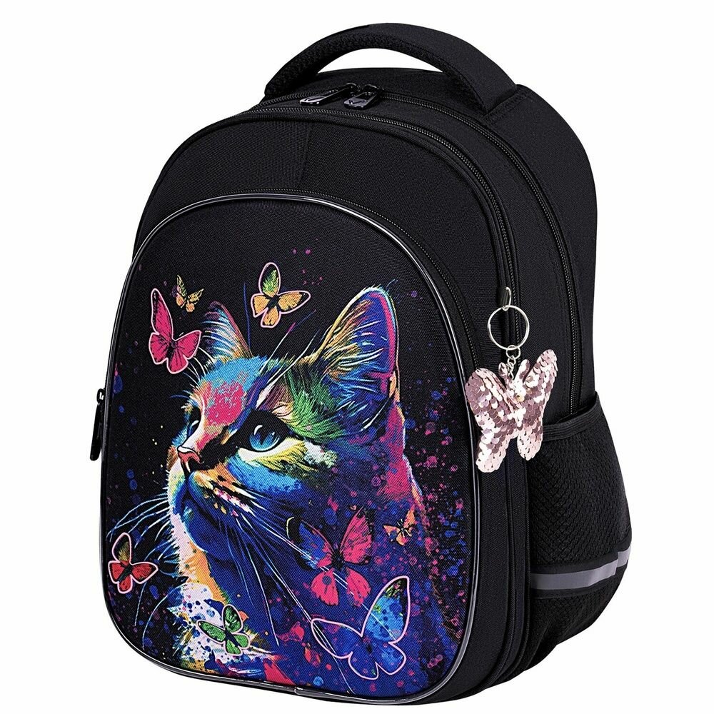 Рюкзак Brauberg Optima, 2 отделения, с брелоком, "Butterfly catcher", светящийся, 36х27х18 см