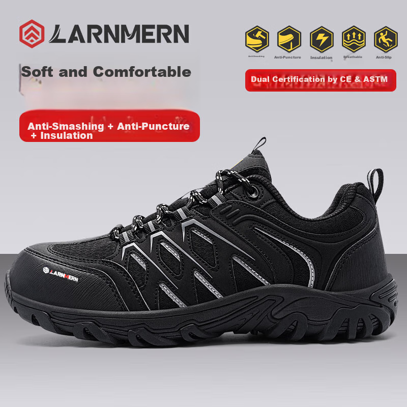 LARNMERN Safety Shoes, 12KV Electrical Insulation Shoes, Non-Metal Anti-Smashing Anti-Puncture Construction Site Safety Shoes, Black Insulated, Size 44