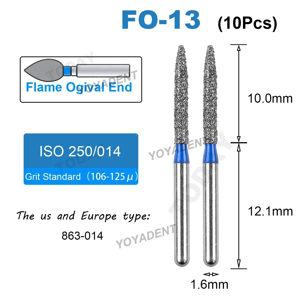 Стоматологические боры YOYADENT FG 1,6 мм 10 шт. FO-13
