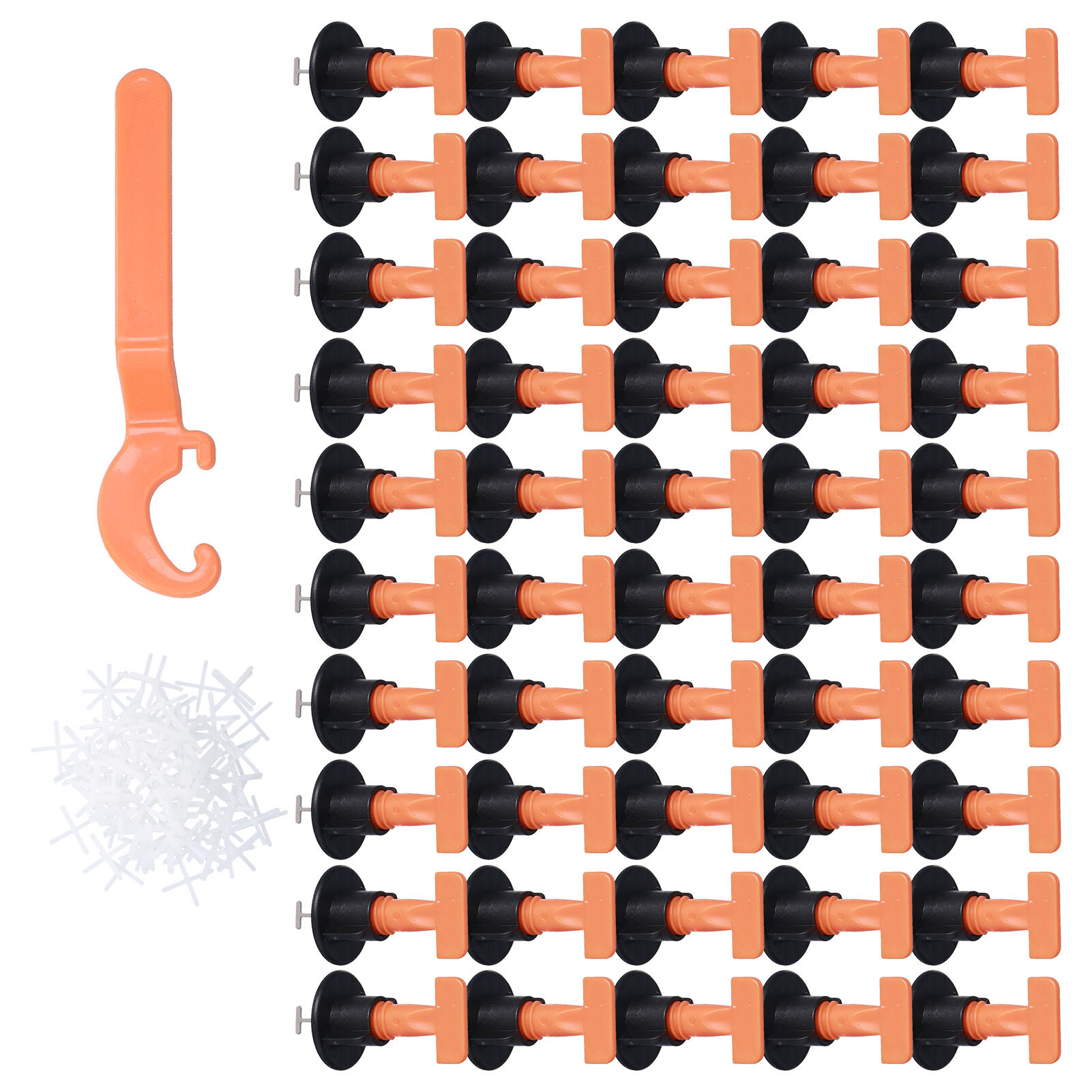 151шт Уровняльщик для плиток Сепаратор Система выравнивания половых плиток Переиспользуемая Система выравнивания стен с Ключом Черный Оранжевый PP Сталь нержавеющая Для плиток толщиной 5-17мм Зазоры 2-8мм