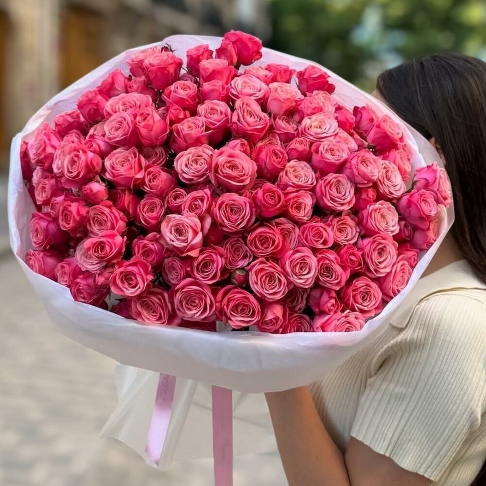 Букет из кустовых розовых роз 51 шт, красивый букет премиум букет премиум цветы