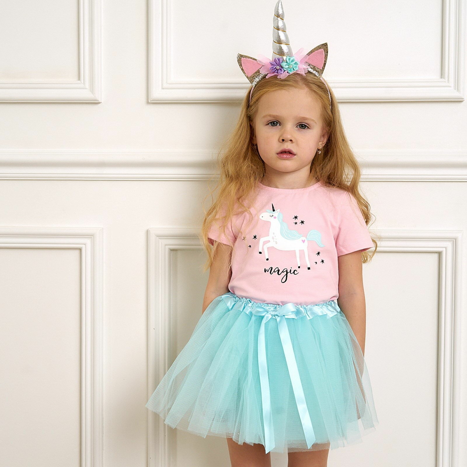 Набор для фотосессии "Единорог": юбка трёхслойная и ободок, бирюзовый, рост 86-104 см
