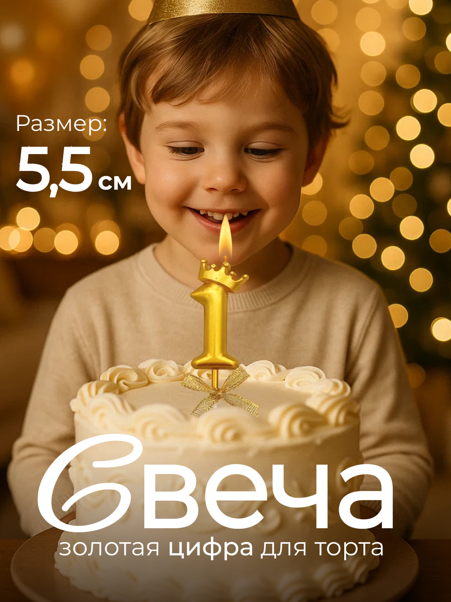 Свеча цифра для торта 1 к фонтанам или цифре золотая