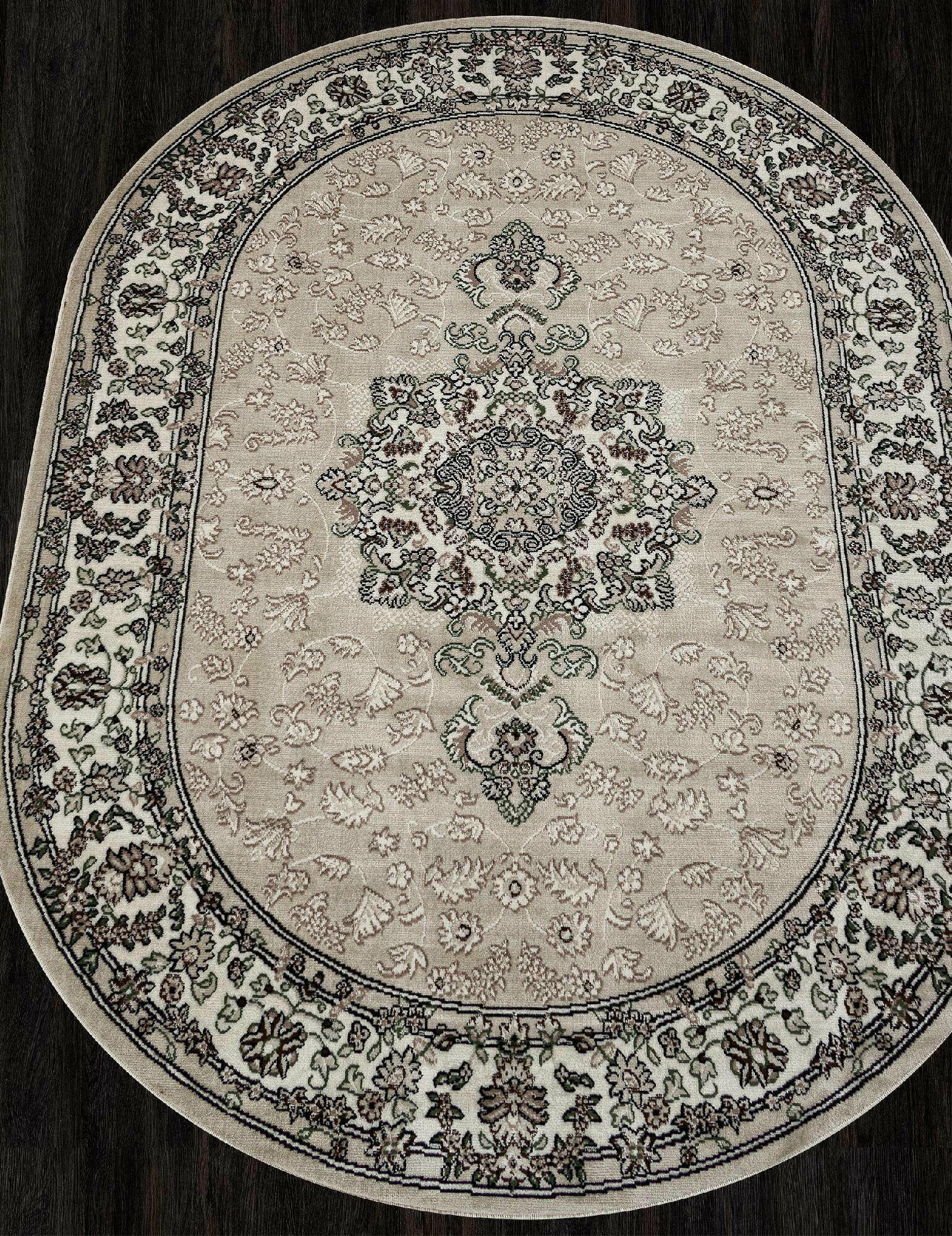 Ковер Овальный на пол в гостиную в спальню 200х400 см бежевый классический ворс 7 мм 423582 Kover-Russia