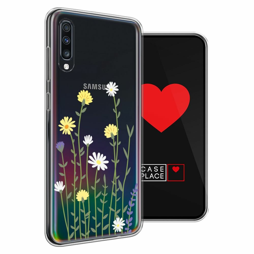 Чехол на Samsung Galaxy A70 / Самсунг Галакси А70 с принтом "Пучок полевых цветов", прозрачный — фото 1