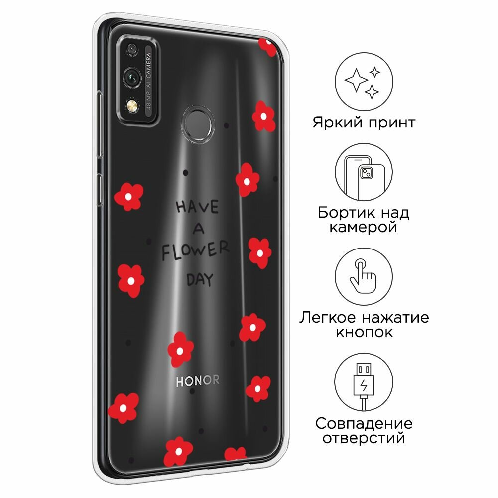 Чехол на Honor 9X Lite / Хонор 9X Лайт с принтом Have a flower day 2, прозрачный — фото 1