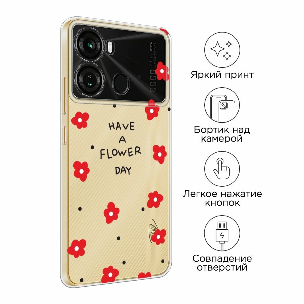 Чехол на Itel P40 / Ител P40 с принтом "Have a flower day 2", прозрачный — фото 1