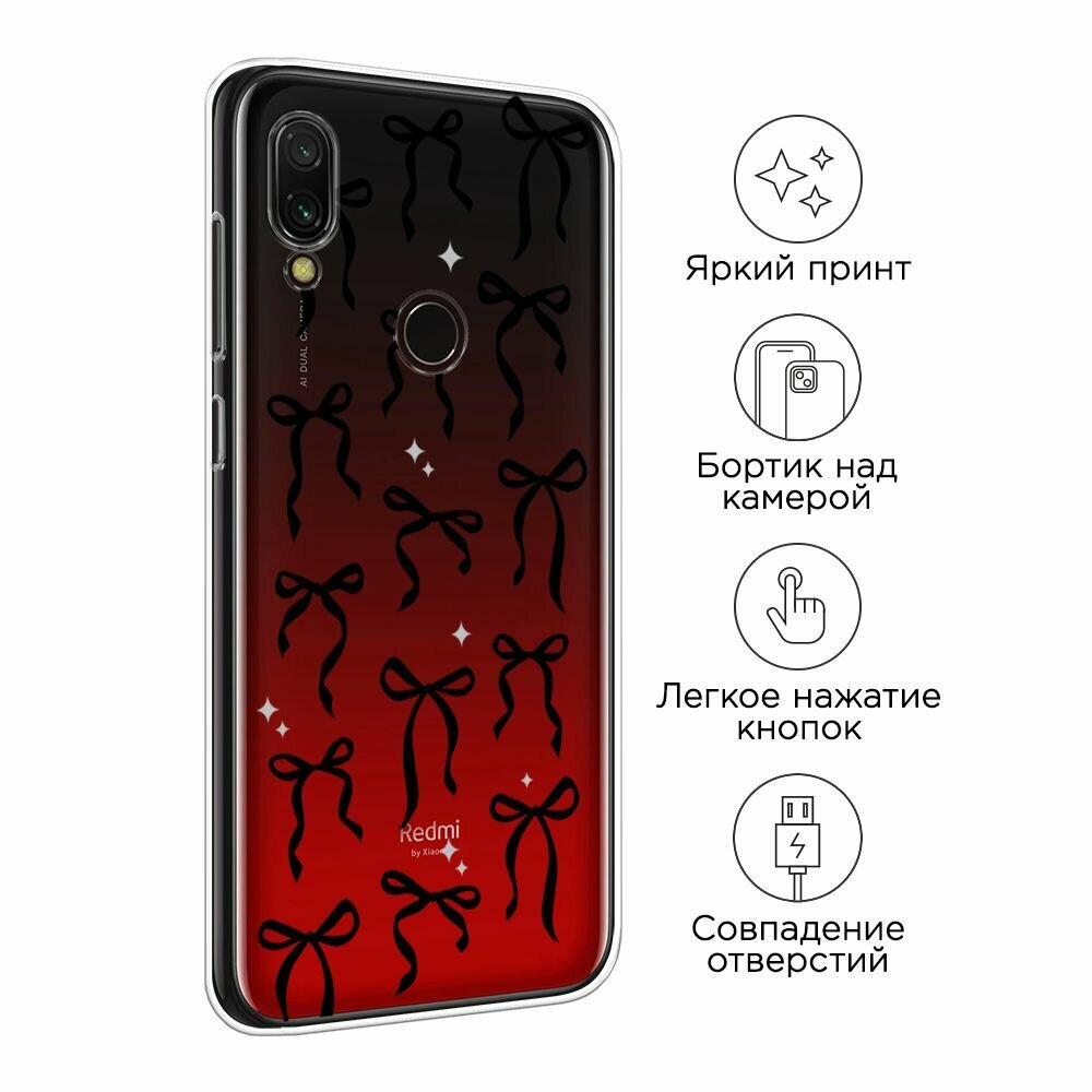 Чехол на Xiaomi Redmi 7 / Сяоми Редми 7 с принтом "Black bows", прозрачный — фото 1