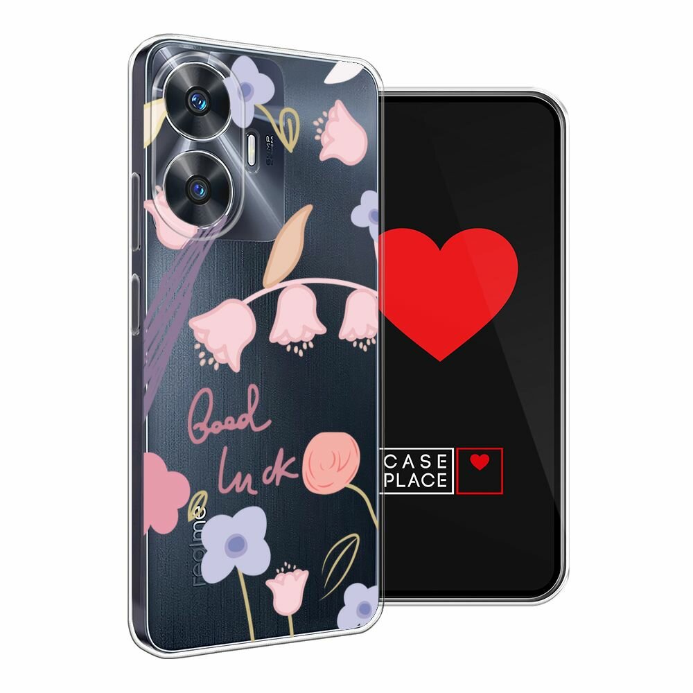 Чехол на Realme C55 / Реалми C55 с принтом "Lucky flowers", прозрачный — фото 1
