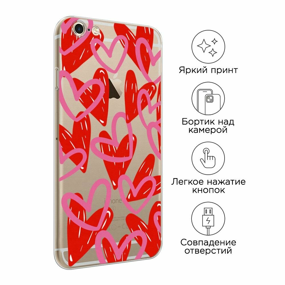Чехол на Apple iPhone 6 Plus/6S Plus / Айфон 6 Плюс/Айфон 6С Плюс с принтом "Hearts doodles - 14 февраля", прозрачный — фото 1