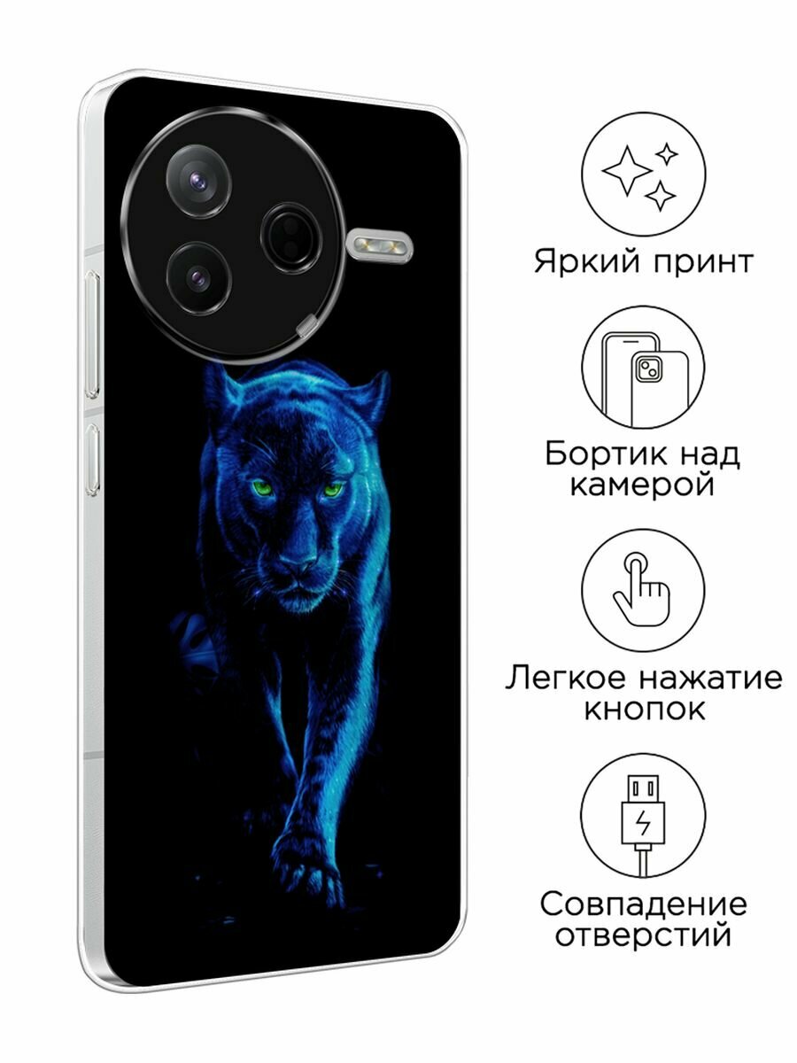 Чехол на Poco F7 Pro / Поко F7 Про с принтом "Пантера в лунном свете" — фото 1