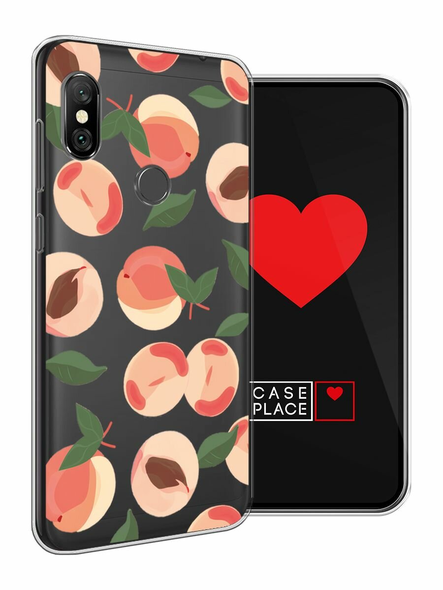 Чехол на Xiaomi Redmi Note 6 Pro / Сяоми Редми Нот 6 Про с принтом "Нежные персики паттерн 2", прозрачный — фото 1