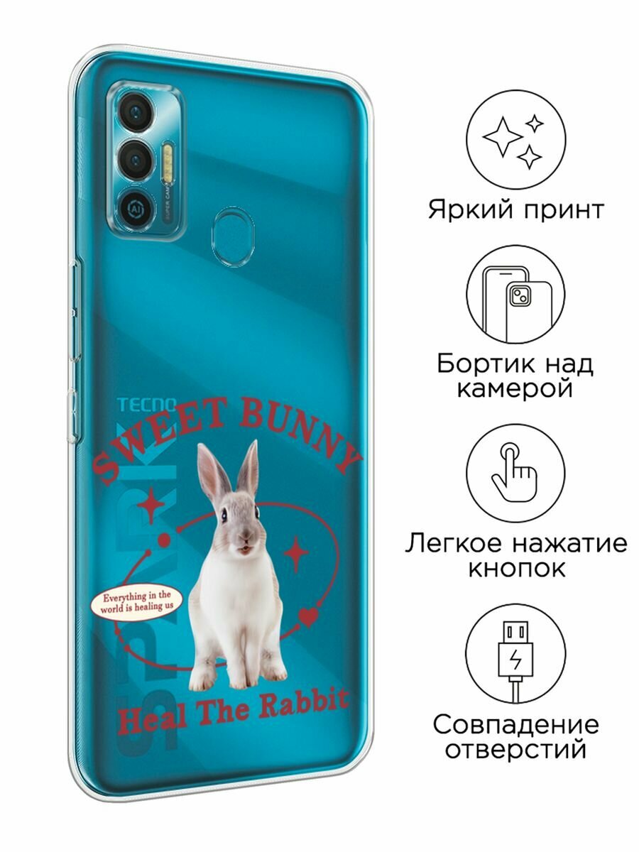 Чехол на Tecno Spark 7 / Техно Спарк 7 с принтом "Heal the rabbit", прозрачный — фото 1
