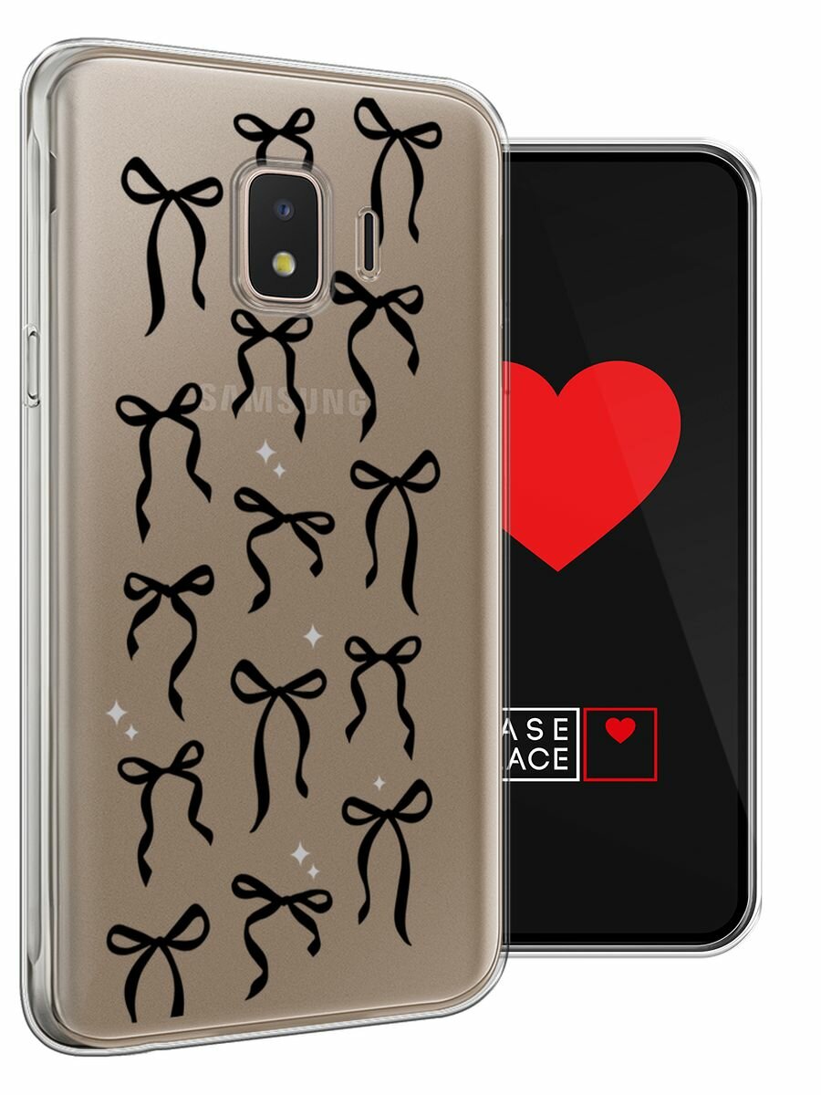 Чехол на Samsung Galaxy J2 Core (2018/2020) / Самсунг Галакси J2 Core (2020) с принтом "Black bows", прозрачный — фото 1
