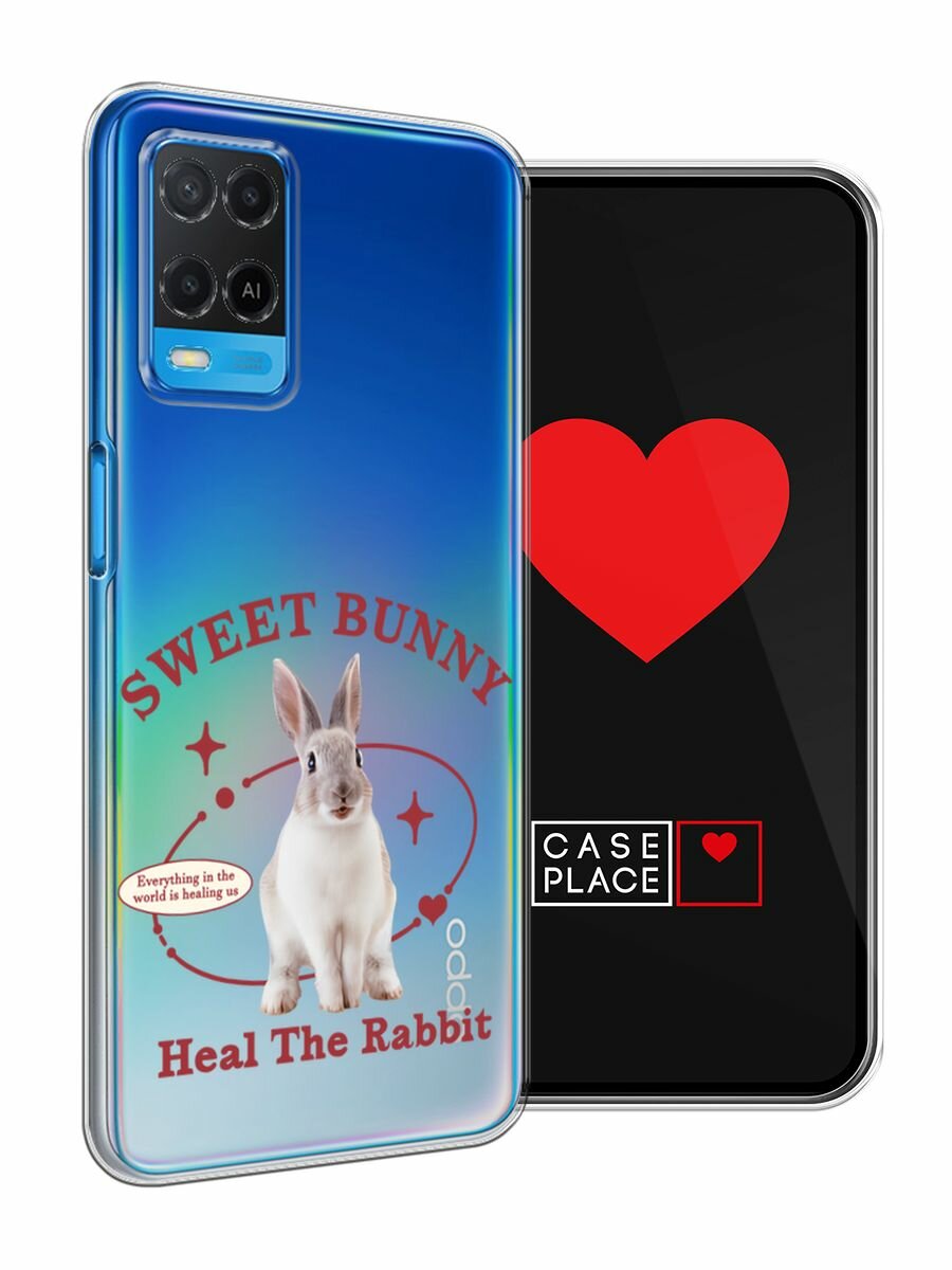 Чехол на Oppo A54 / Оппо A54 с принтом "Heal the rabbit", прозрачный — фото 1