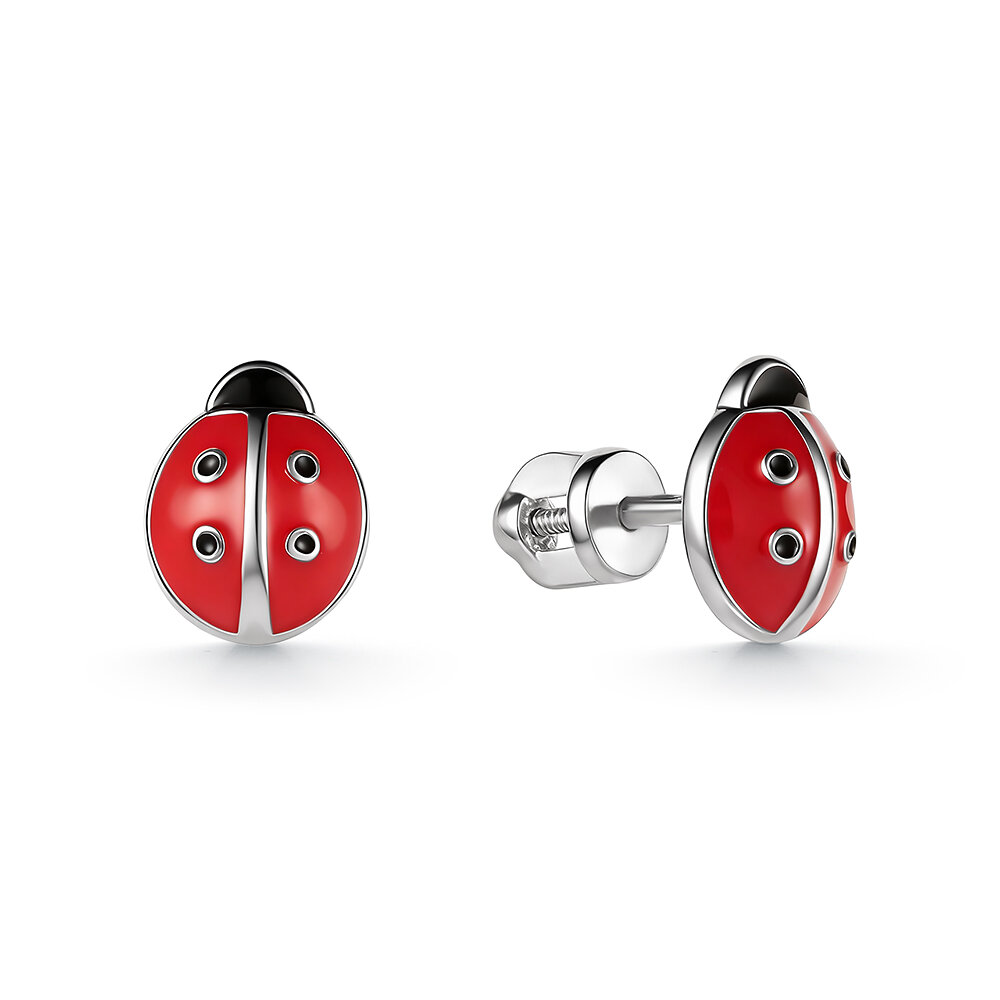 Серьги пусеты, серебро, 925 проба, родирование, эмаль