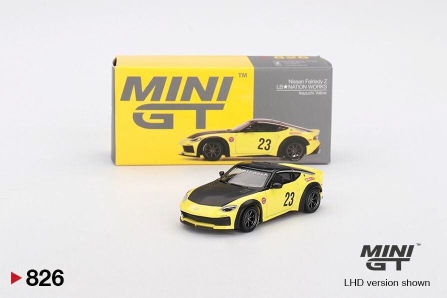 Коллекционная машинка MINI GT 1:64 Nissan Z LB NATION WORKS Ikazuchi Yellow LHD