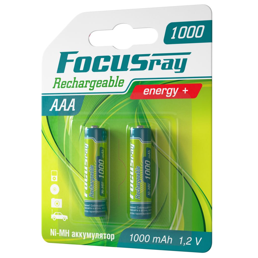 Аккумулятор FOCUSray, типоразмер AAA, 1000mAh, блистер, 2шт, зеленый
