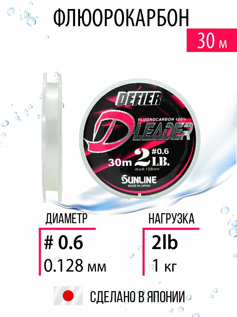 Леска рыболовная флюрокарбон Sunline Shooter Defier D-Leader 0.128mm 1.0kg/2lb 30m Clear прозрачная