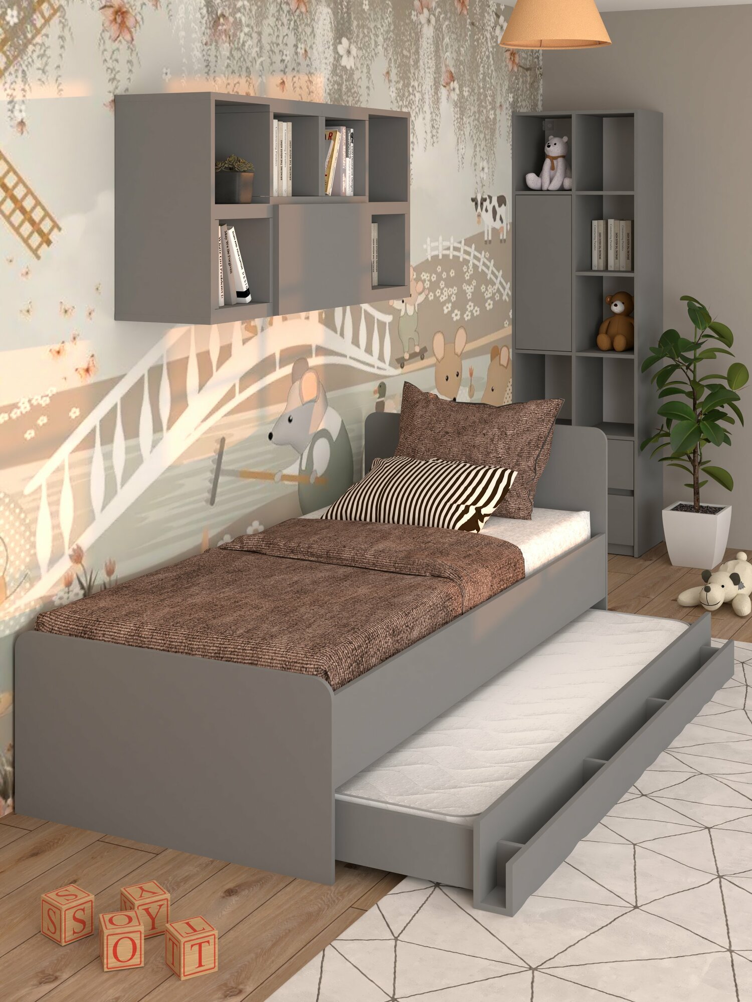 Есэндвич Grand Лаворо Кровать 90х200 с дополнительным спальным местом (Вулканический серый) 203х93х80 см