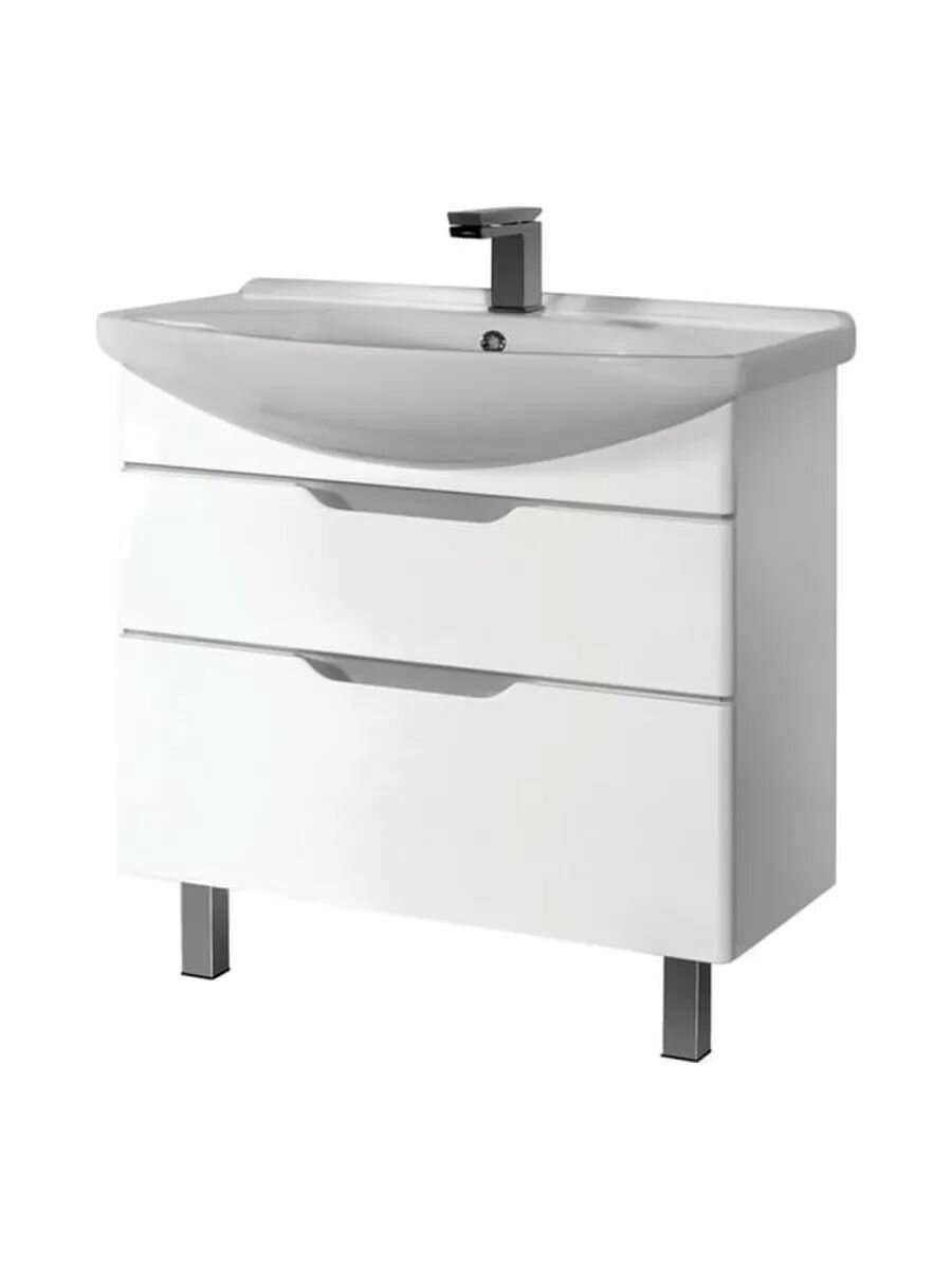 Тумба LAGUNA PLUS, 105 см, подвесная/напольная, 2 ящика, с опорами, белый глянец