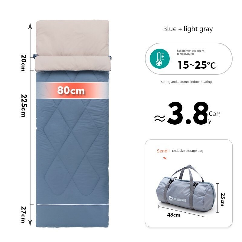 Взрослый спальный мешок 80x225 см синий и светло-серый для 15°C до 25°C путешествия и офисного использования компактный