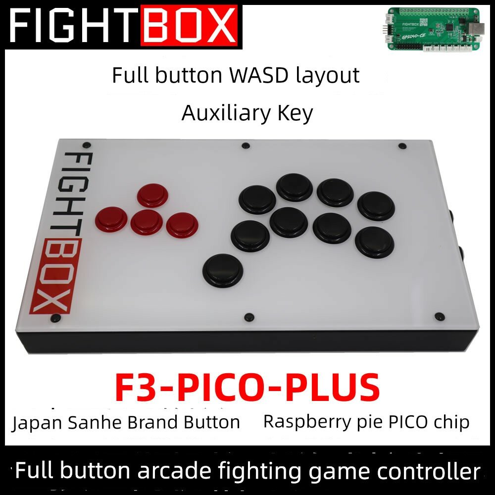 Контроллер для аркадной игры Street Fighter III на Raspberry Pi PICOPLUS с кнопками WASD и вспомогательной кнопкой вверх