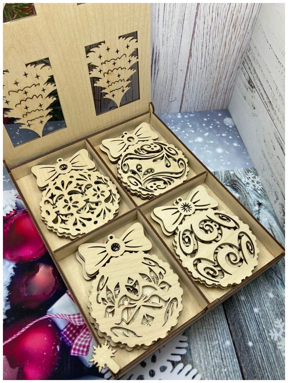 Елочные украшения/Набор Елочных шаров/Елочные украшения из фанеры